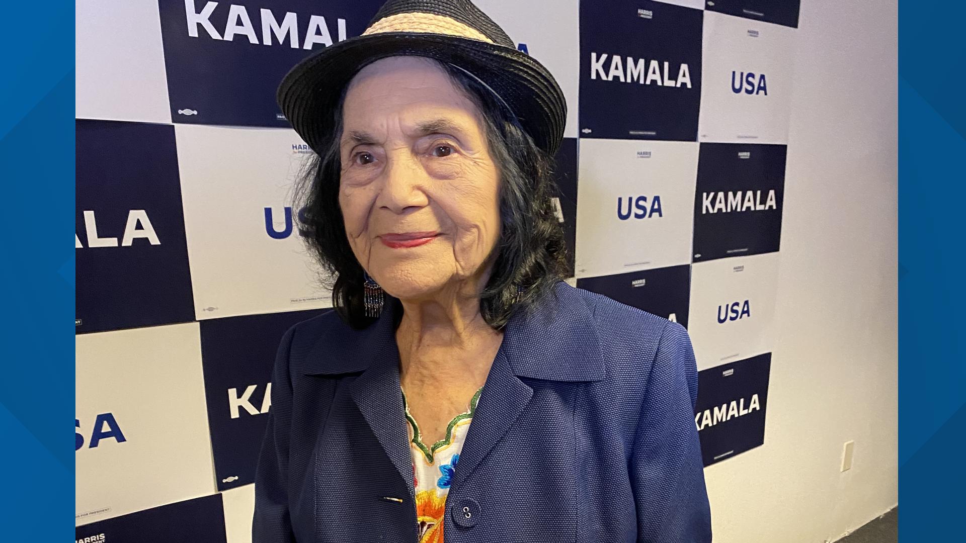 Labor Activist Dolores Huerta Endorses Harris: ‘She Fights Relentlessly ...